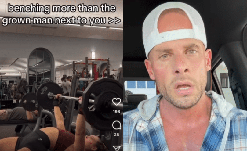 Female Influencer Brags About Benching More Than Man Next To Her